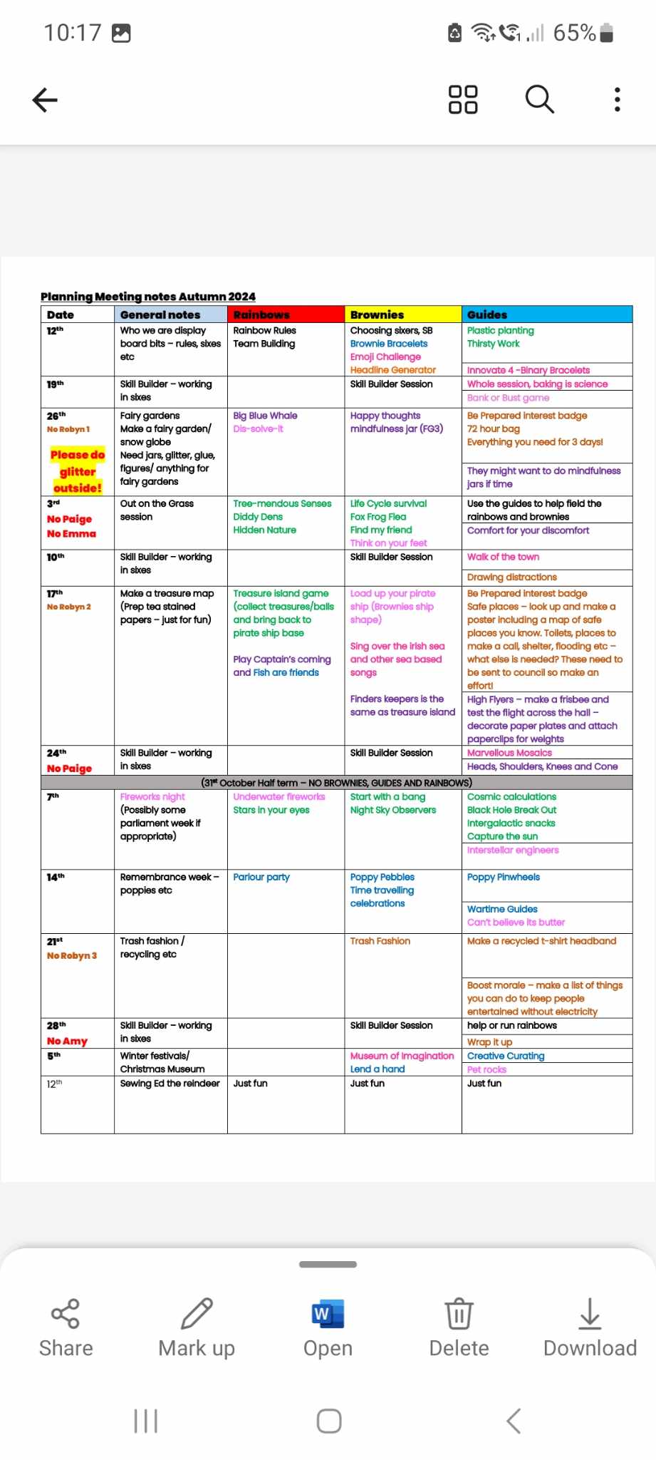 Programme Planning – Ideas for all sections